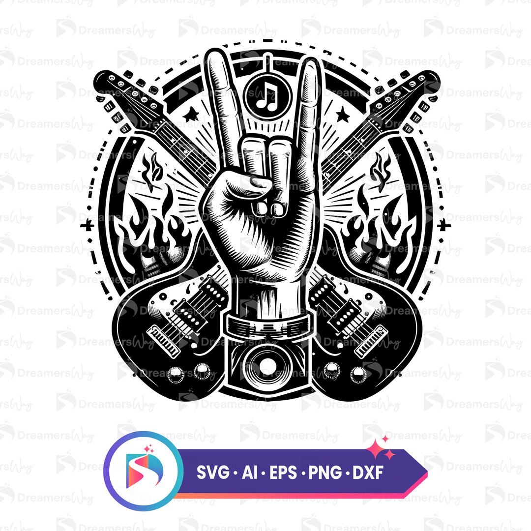 Rock and Roll Digital Art Svg, Guitar Decor Wall Art, Music Lover Gift ...