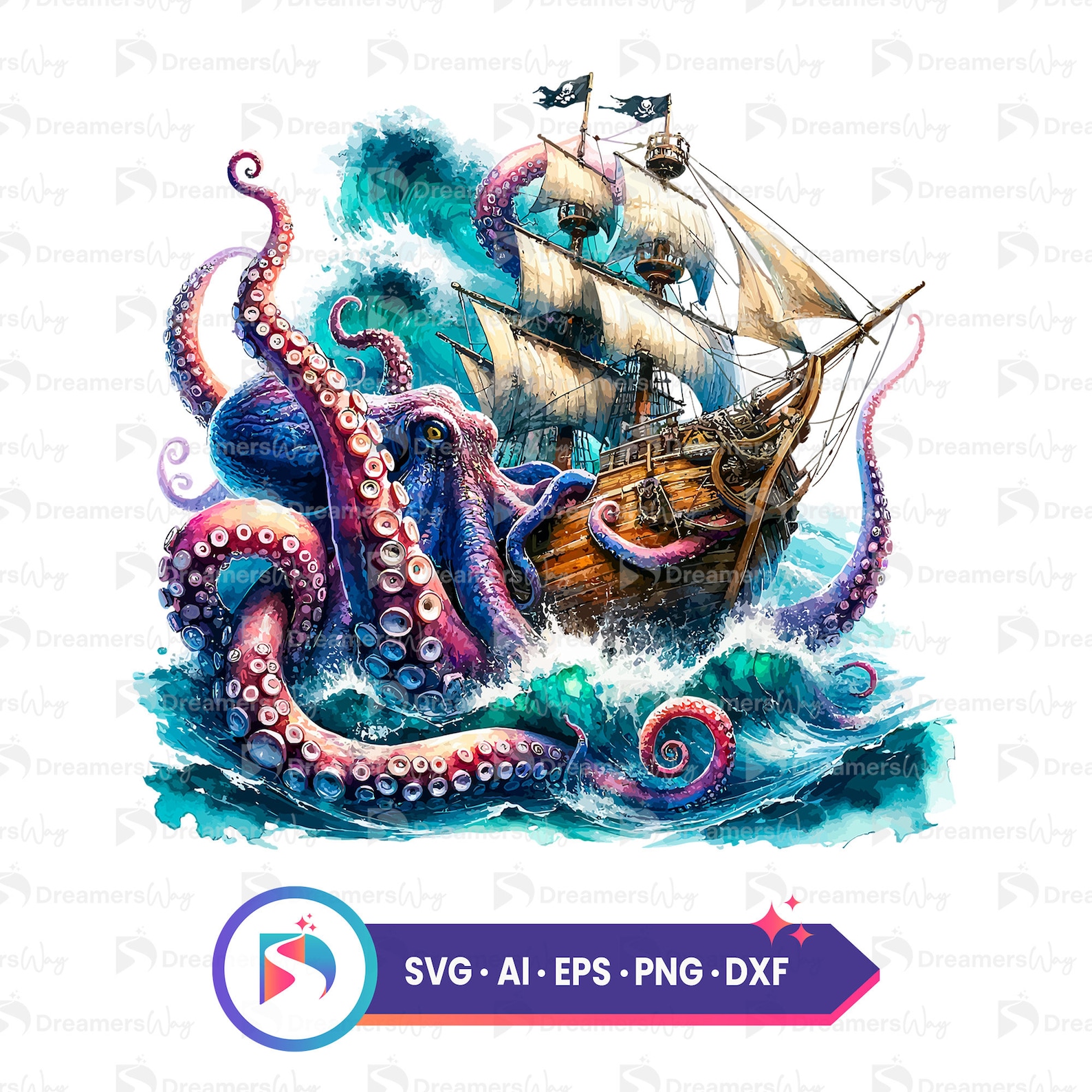 Watercolor Kraken Svg, Tentacles Svg, Ocean Sea Monster Wall Art Vinyl ...