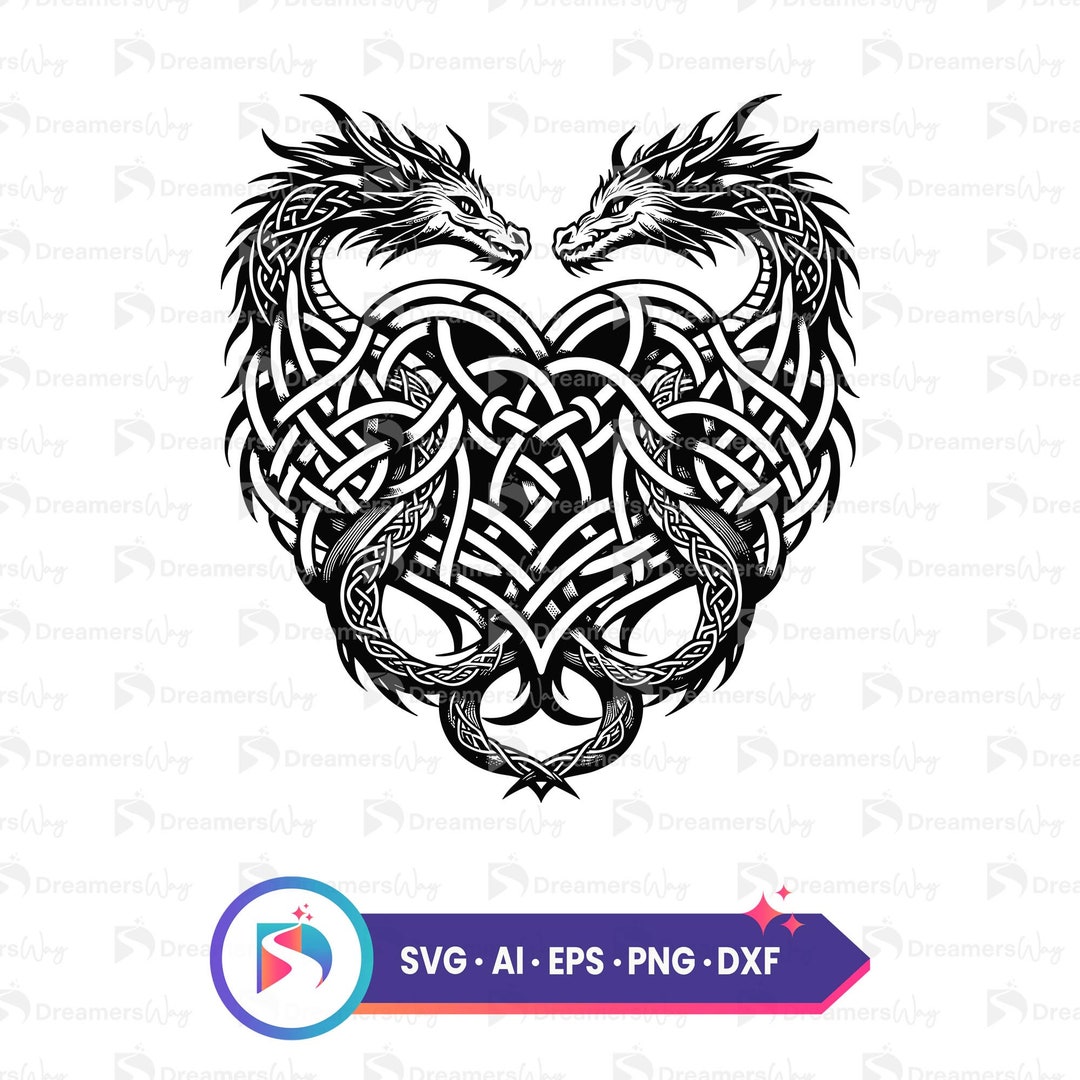 Celtic Dragon Shape of Heart Vector Illustration Svg, Ai, Eps, Png, Dxf ...