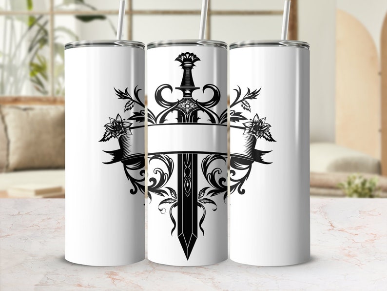Sword With Floral Filigree Around It With an Empty Banner Vector Art ...