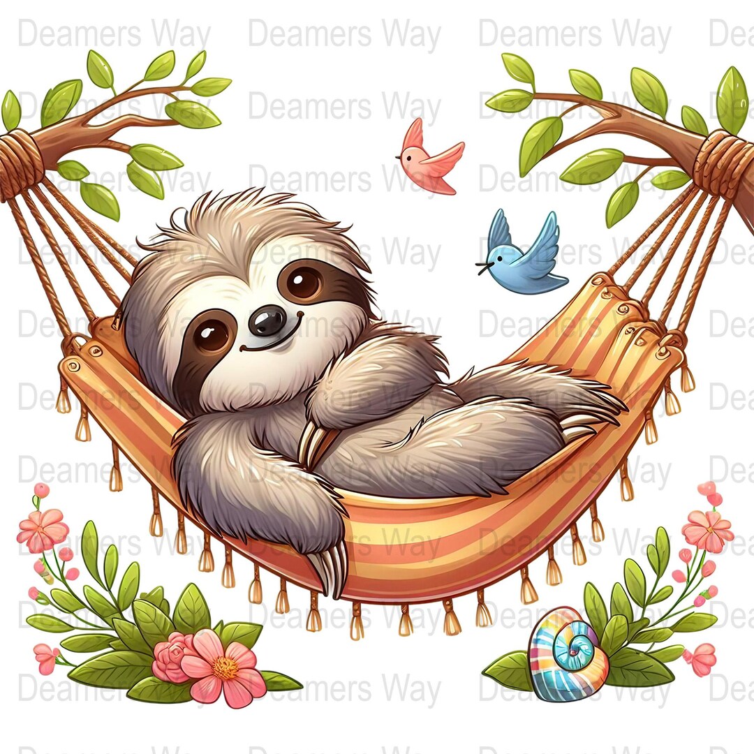 10 Cute Sloth Digital Clipart, Floral and Birds Illustration, Instant ...