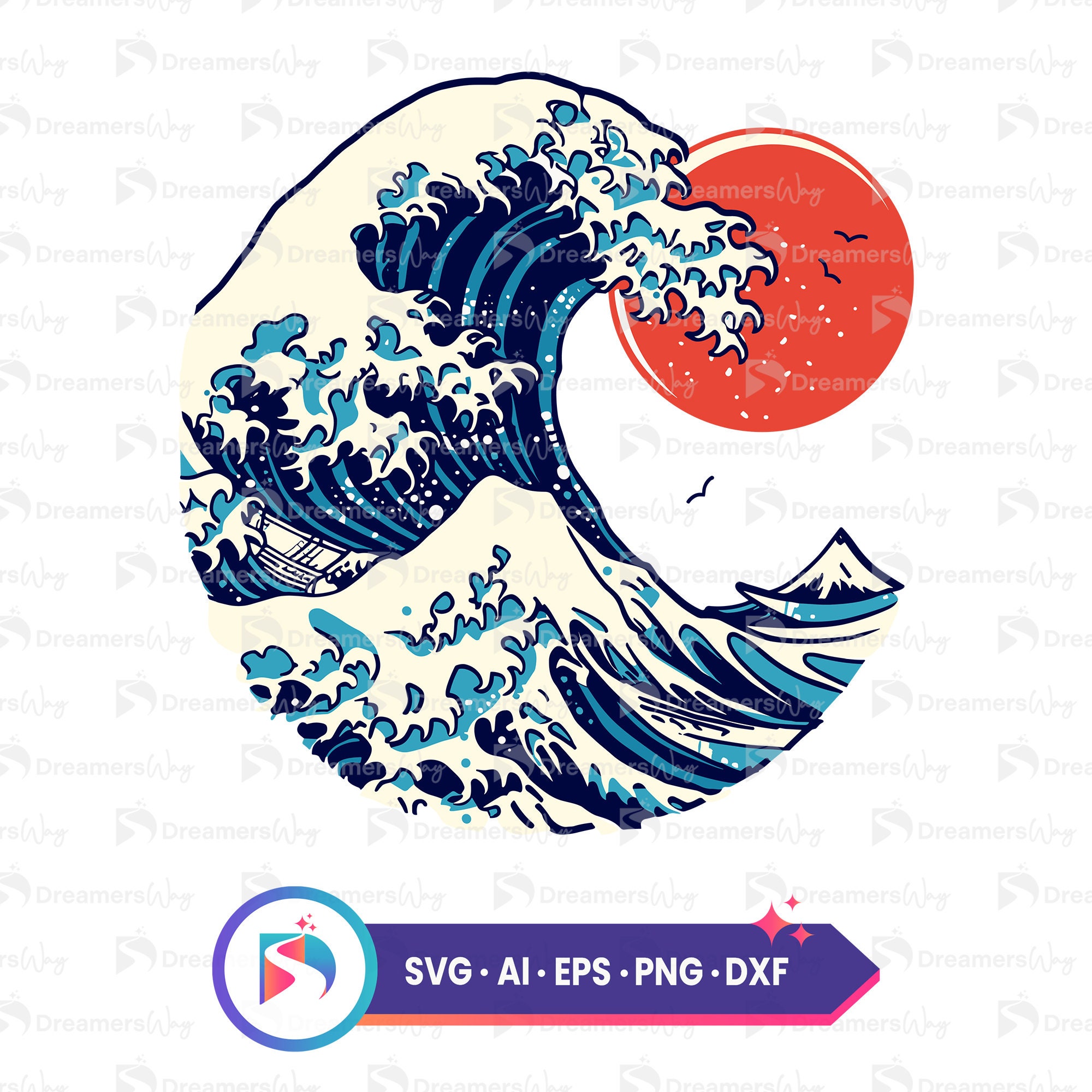 Ocean Waves Vector Illustration, Wall Art, Svg Png Eps Dxf Files ...