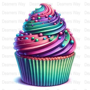 10 Cute Colorful Cupcake Digital Clipart, Pastel Swirl Cupcake ...