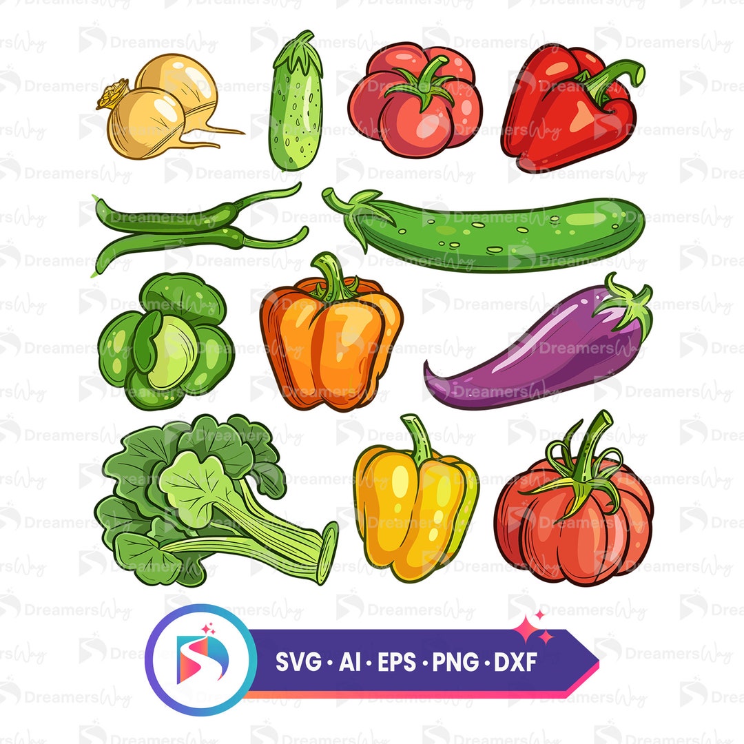 Vegetable Clipart Svg Bundle, Garden Veggies Digital Art, Png Dxf Ai ...