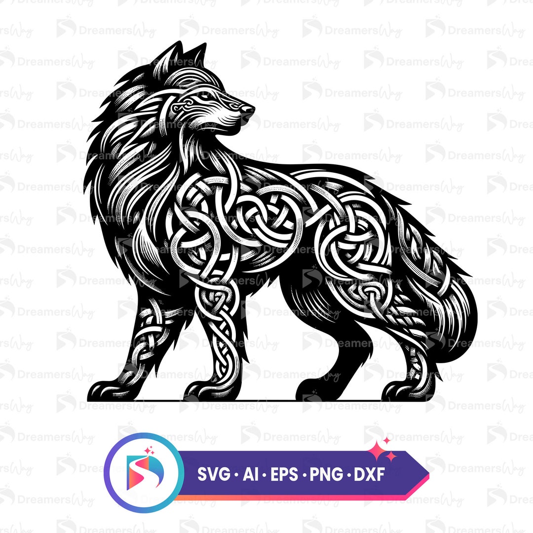 Celtic Wolf Svg, Wolf Black Vector Illustration, Wolf Svg Files for ...