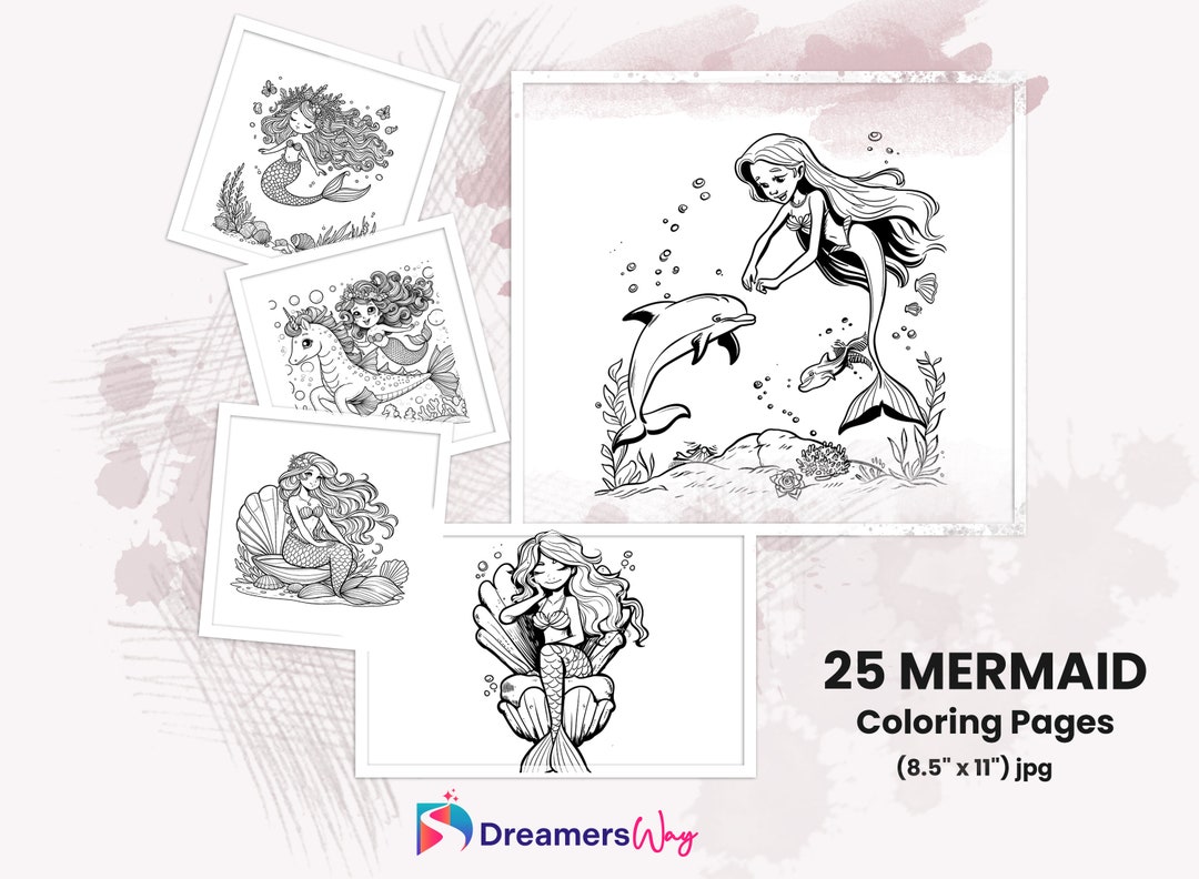 25 Printable Mermaid Coloring Pages, Best for Kids, Instant Download ...