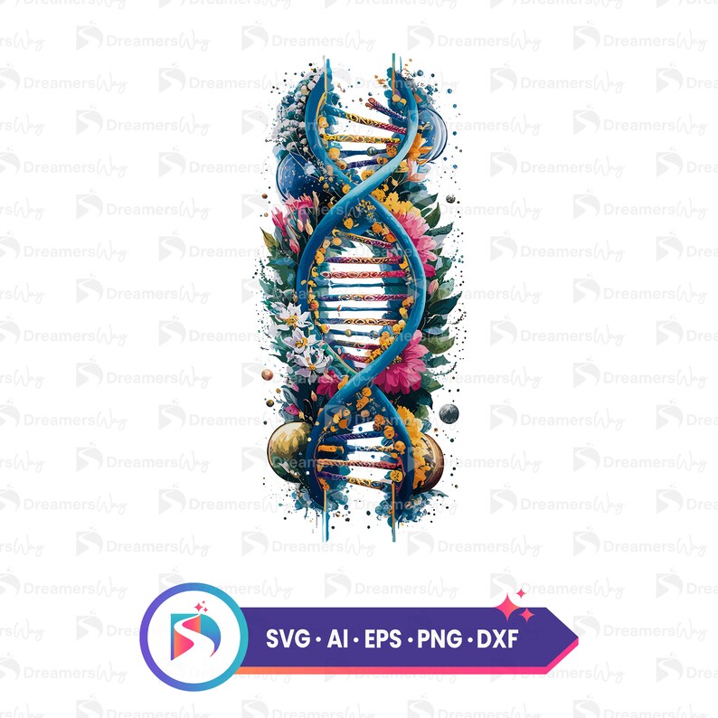 Watercolor Floral Dna Helix Vector Art Svg, Ai, Eps, Dxf, Png Files ...