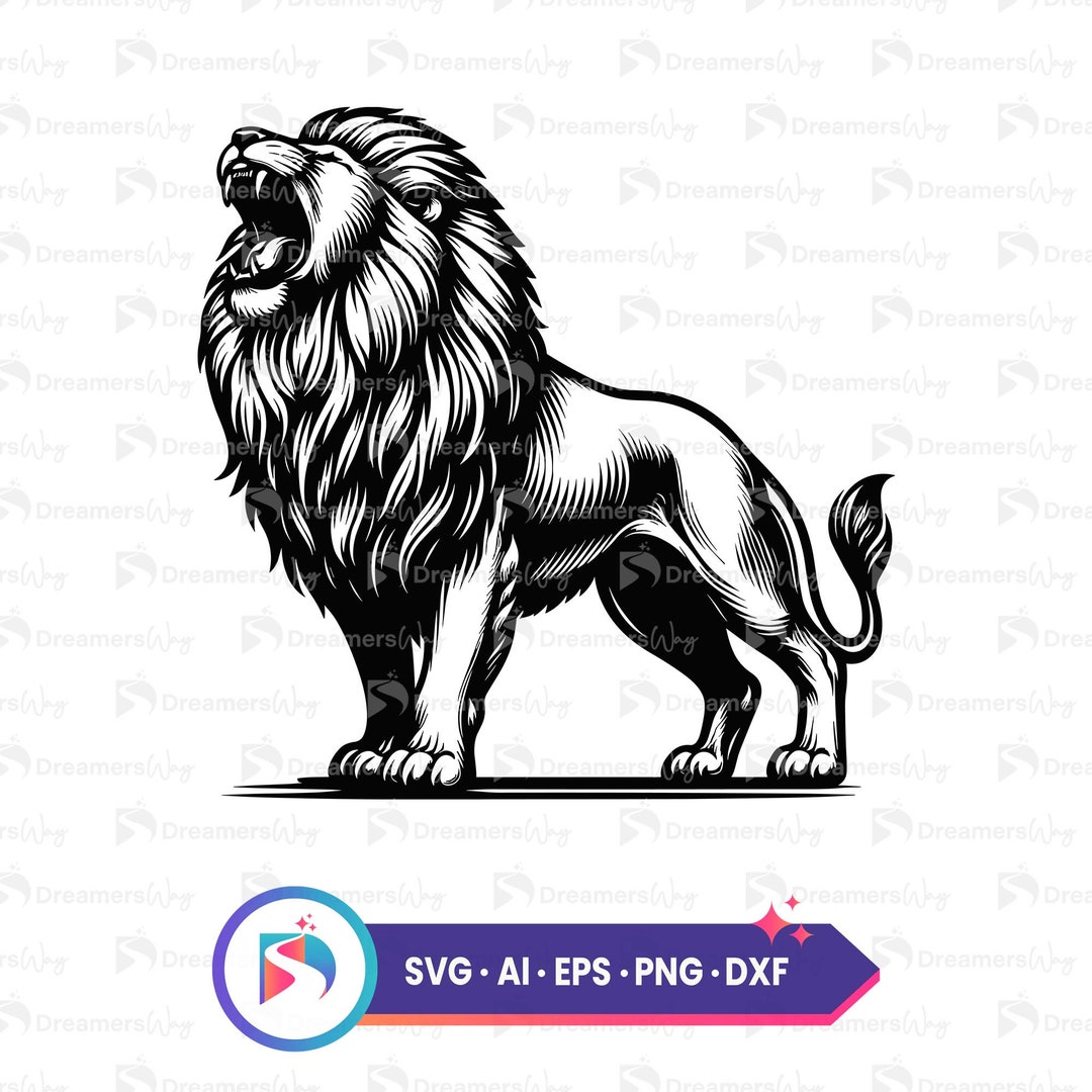 Roaring Lion Vector Art Svg, Ai, Eps, Dxf, Png for Crafting, Vinyl ...