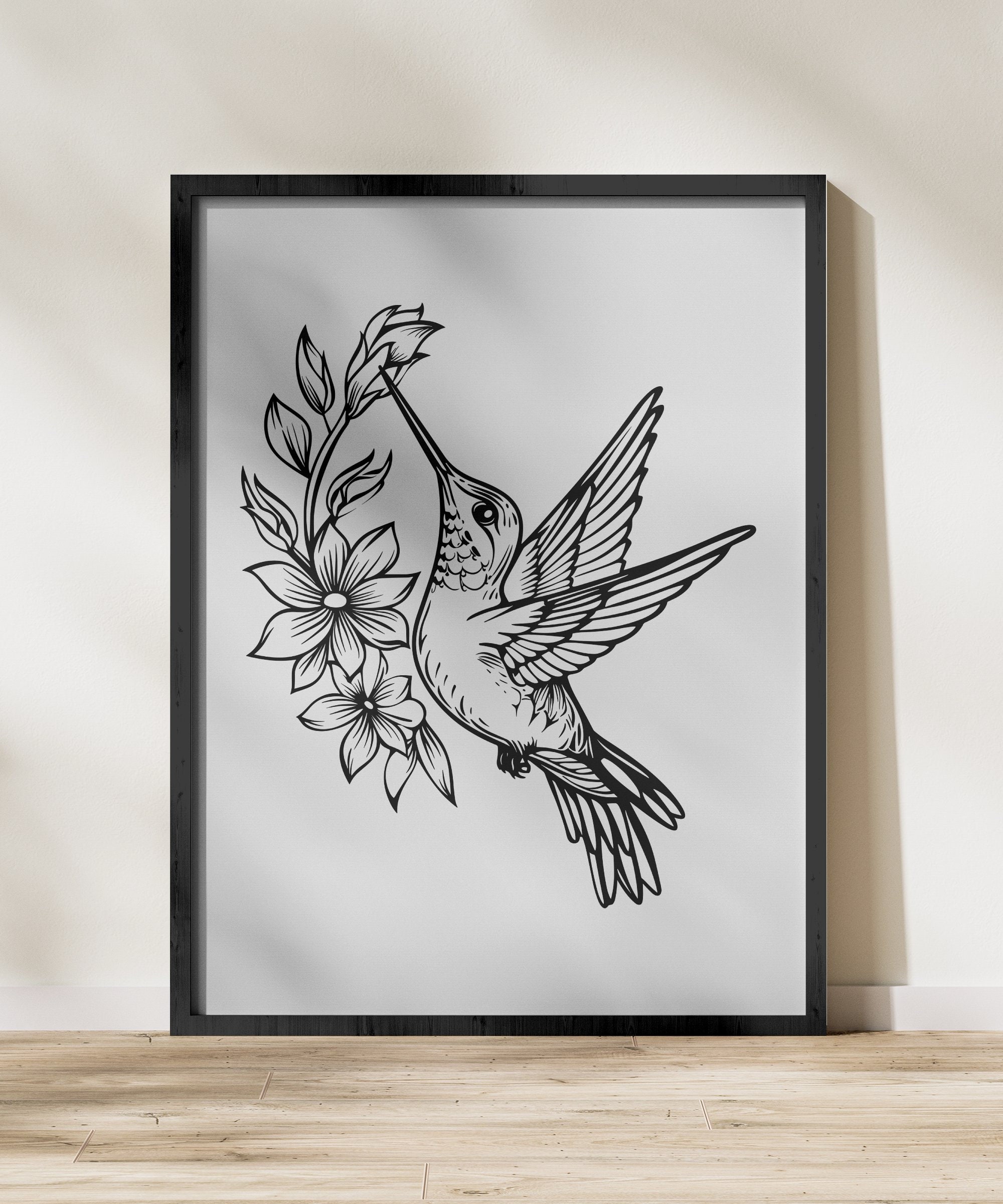 Hummingbird Floral Vector Art Svg, Digital Download, Bird Flower Vector ...