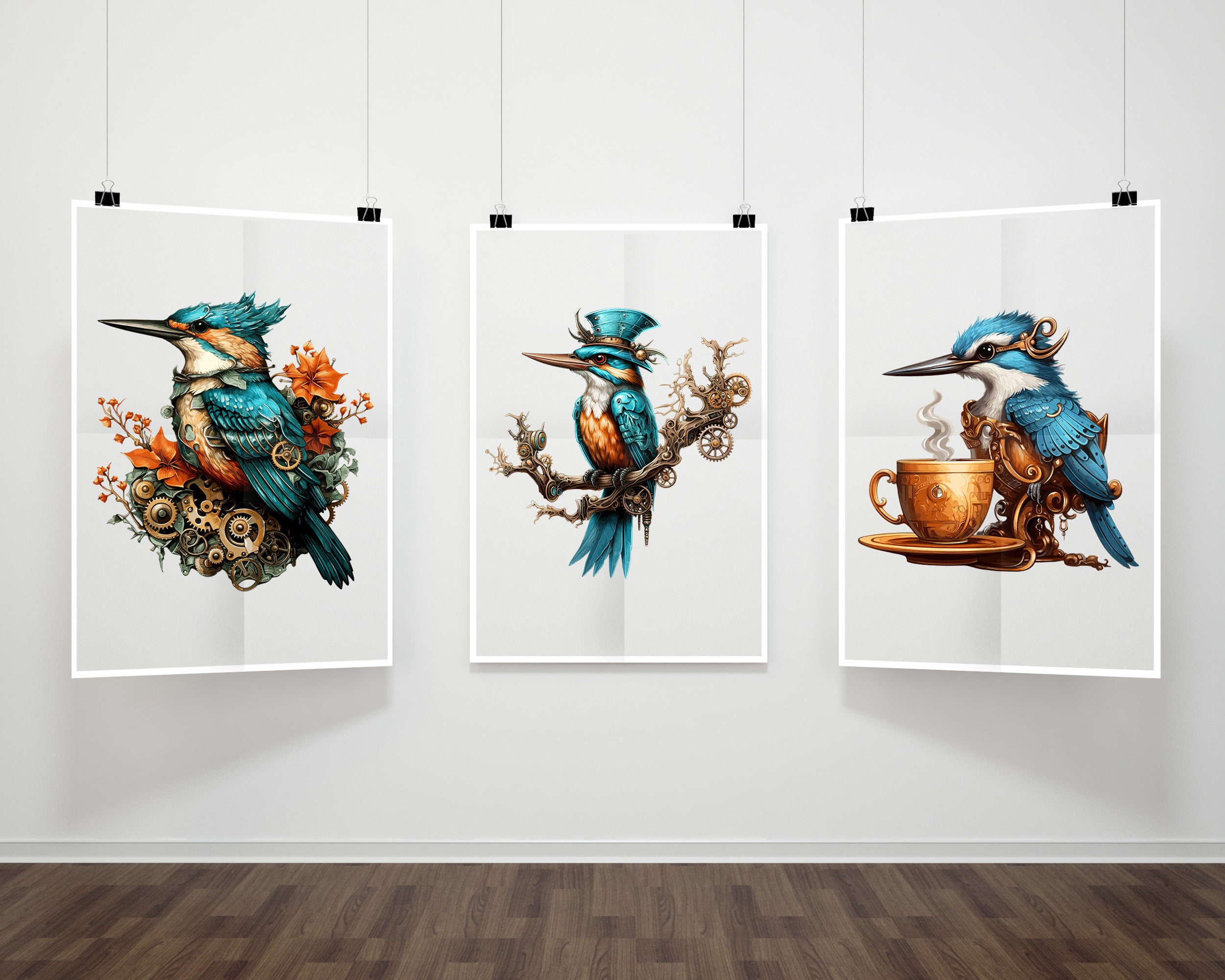 Steampunk Kingfisher Clipart, Mechanical Bird Graphics Flying Gears ...