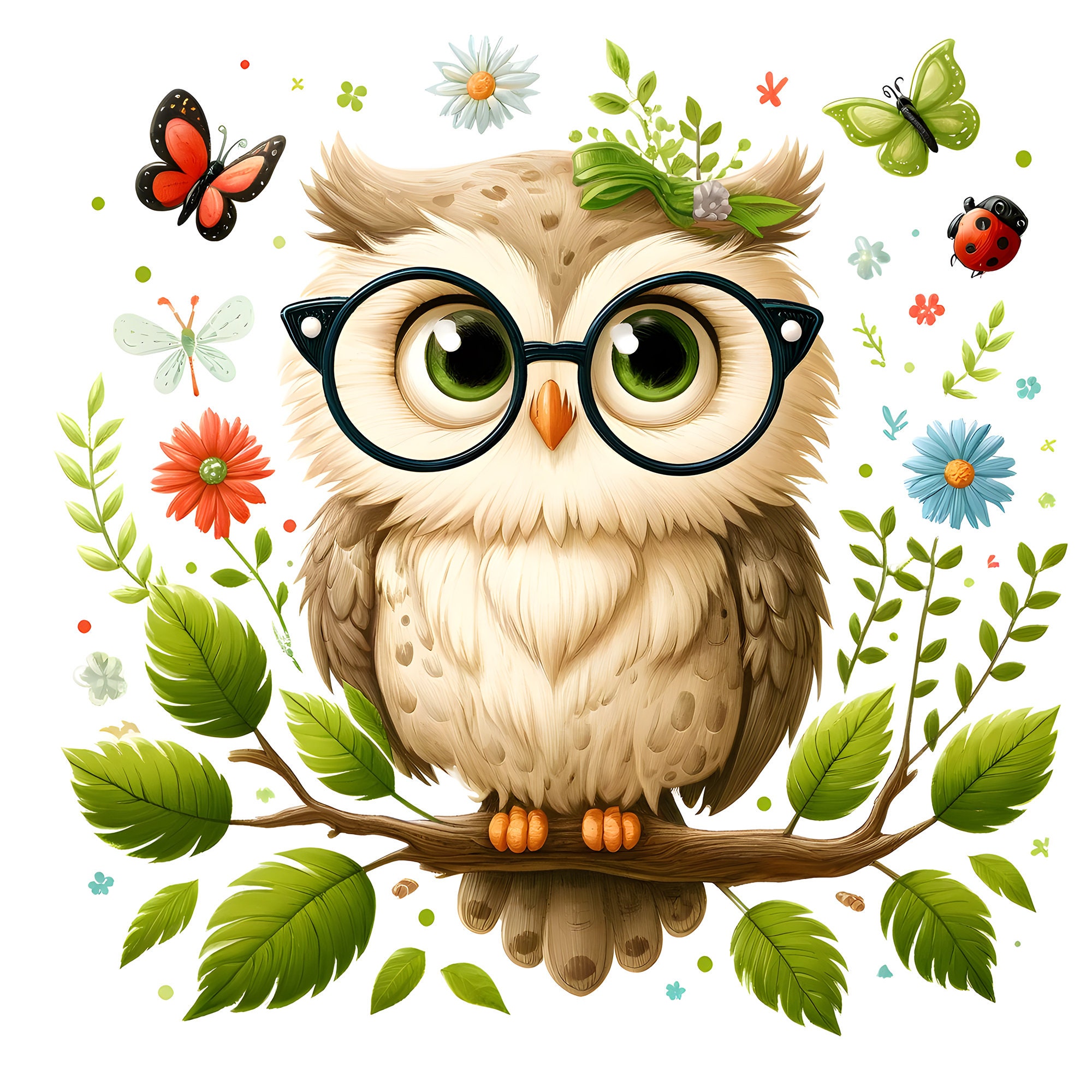 10 Cute Owl Digital Clipart, Cute Owl Illustration, Instant Download ...