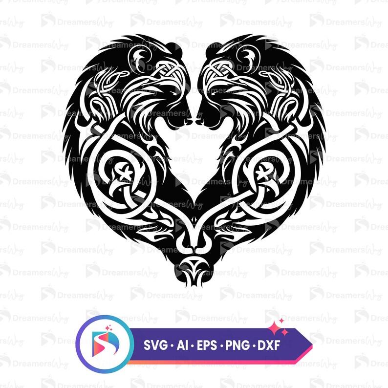 Celtic Bear Shape of Heart Vector Illustration Svg, Ai, Eps, Png, Dxf Files for Crafting, Vinyl ...