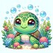 10 Cute Turtle With Sea Digital Clipart, Cute Turtle Illustration ...