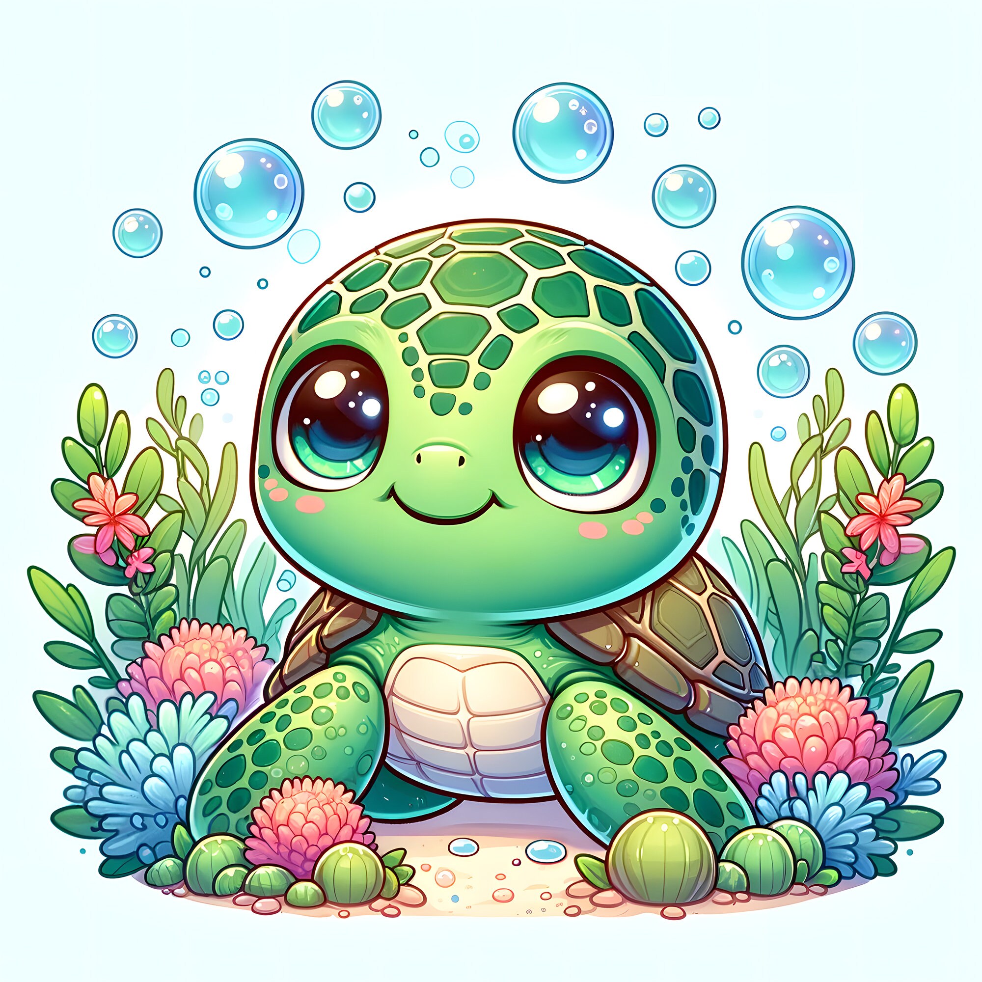 10 Cute Turtle With Sea Digital Clipart, Cute Turtle Illustration ...