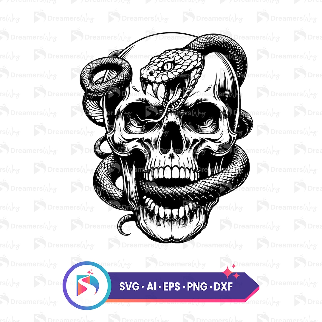 Skull With Snake Design, Digital Download, Vector Art, Tattoo Design ...