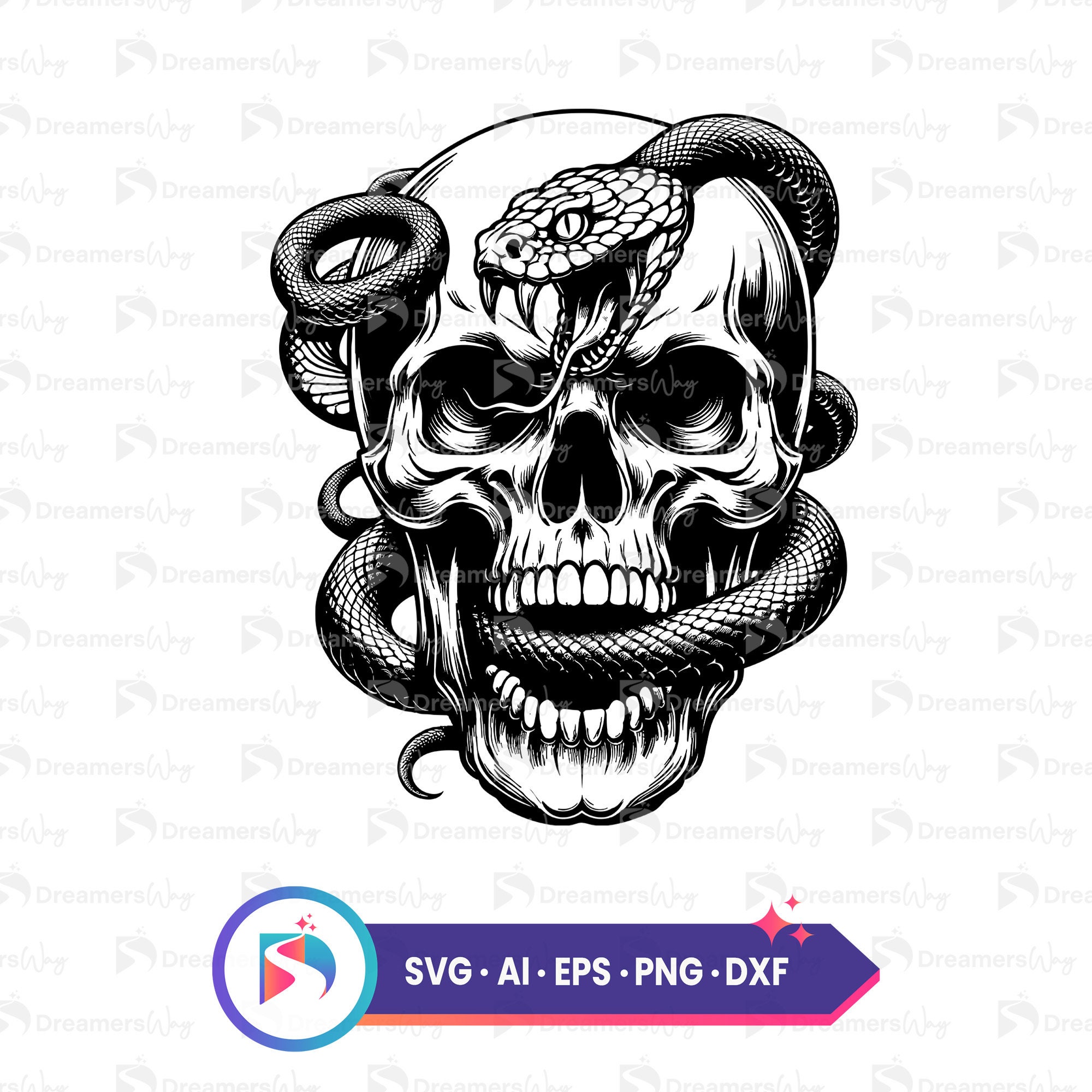 Skull With Snake Design, Digital Download, Vector Art, Tattoo Design ...