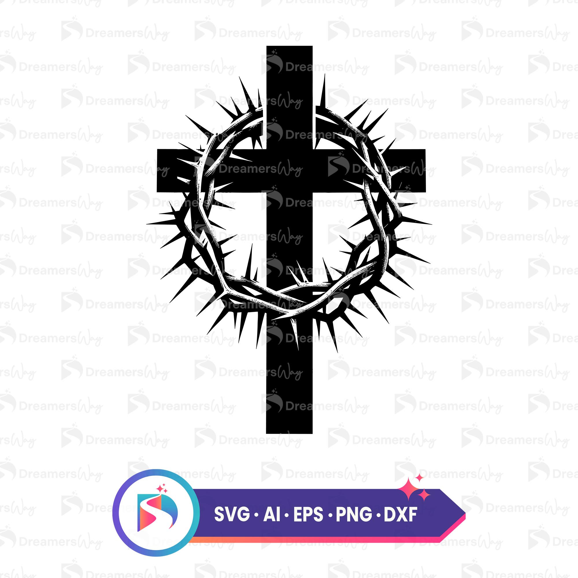 Crown of Thorns With Cross, Gothic Cross Svg, Crown of Thorns ...