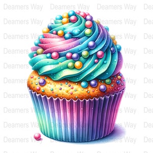 10 Cute Colorful Cupcake Digital Clipart, Pastel Swirl Cupcake ...