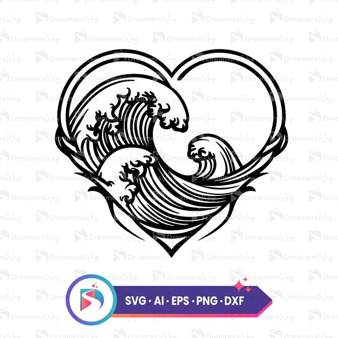 Heart Wave Design, Ocean Heart Svg, Wave Clipart, Heart Wave Bundle ...