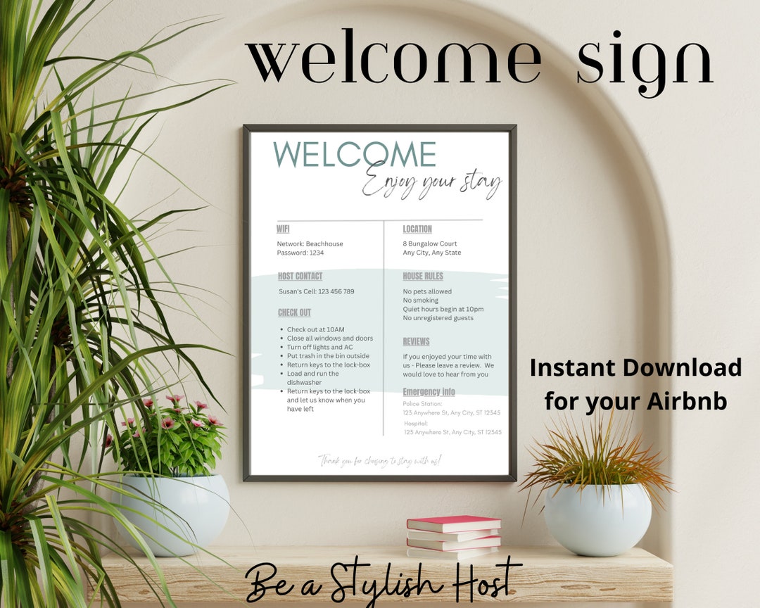 Airbnb Welcome Sign Editable in Canva Instant Digital Download Air Bnb ...