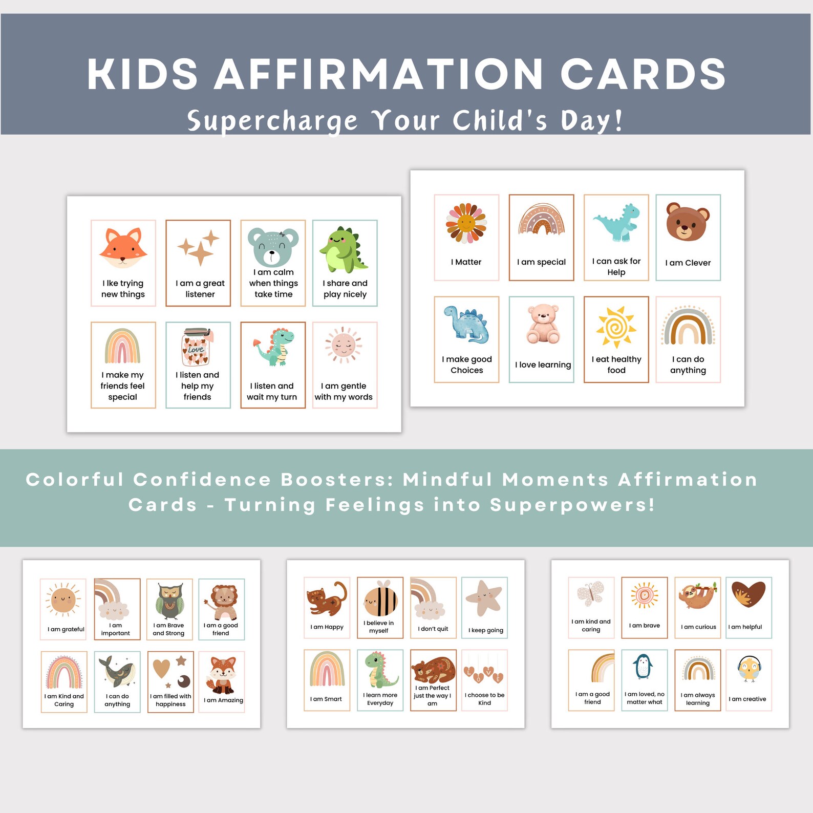 Positive Affirmation Cards for Kids Daily Growth Mindset & Emotional ...