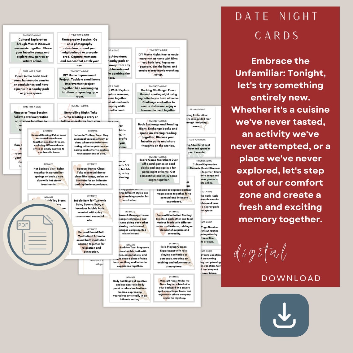 Conversation Starter Cards for Couples Printable Date Night Jar Game ...