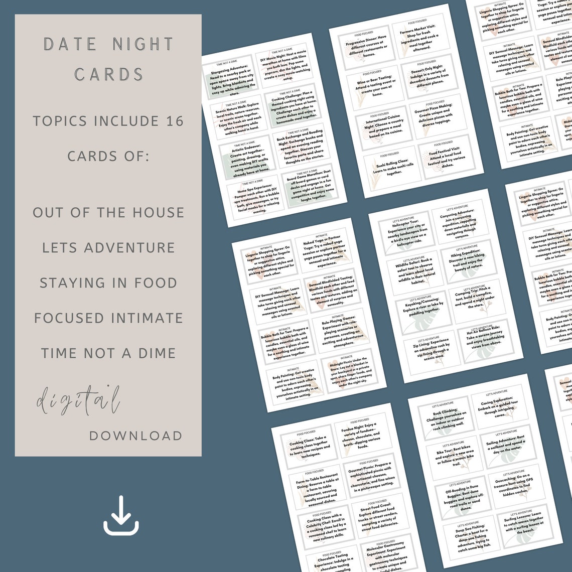 Conversation Starter Cards for Couples Printable Date Night Jar Game ...
