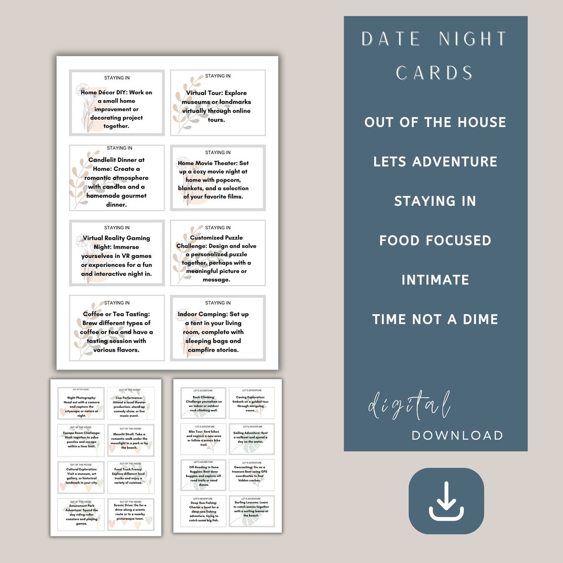 Conversation Starter Cards for Couples Printable Date Night Jar Game ...
