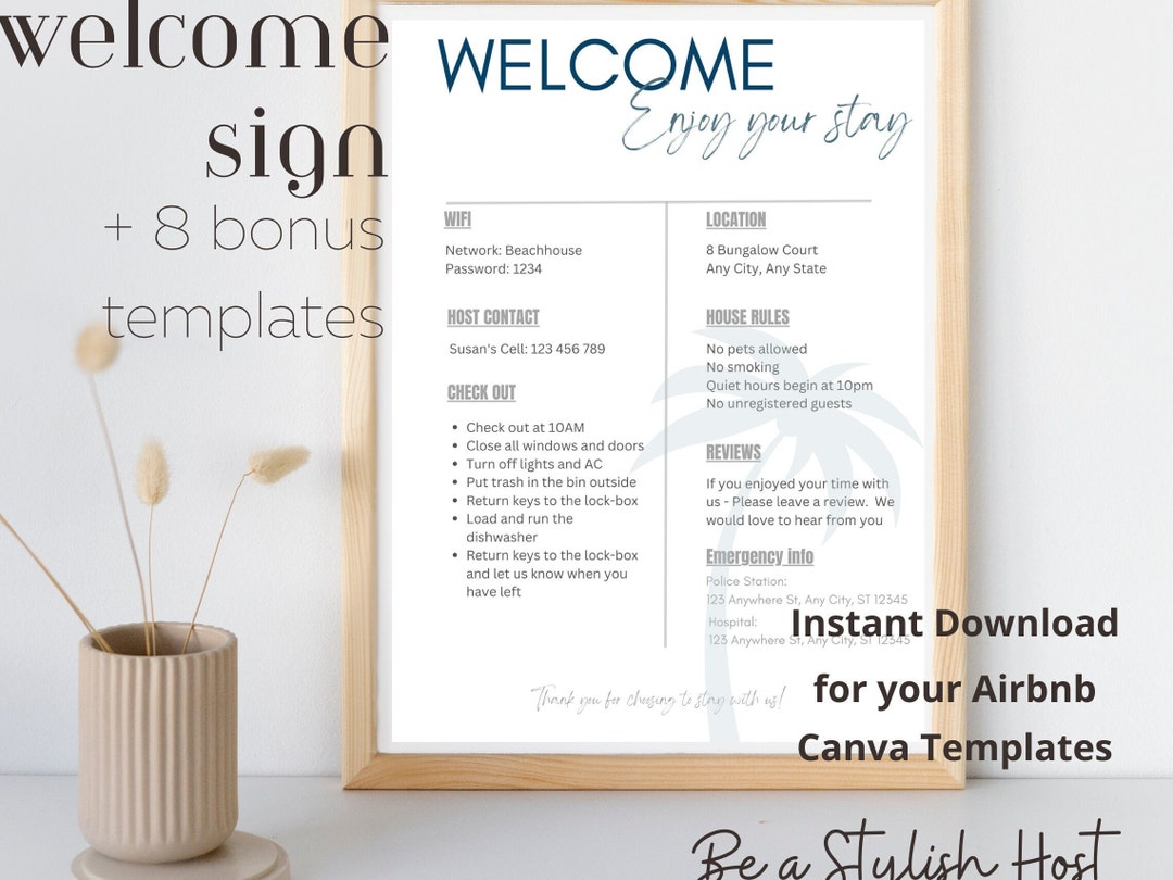 Airbnb Welcome Sign Editable in Canva Instant Digital Download Air Bnb ...