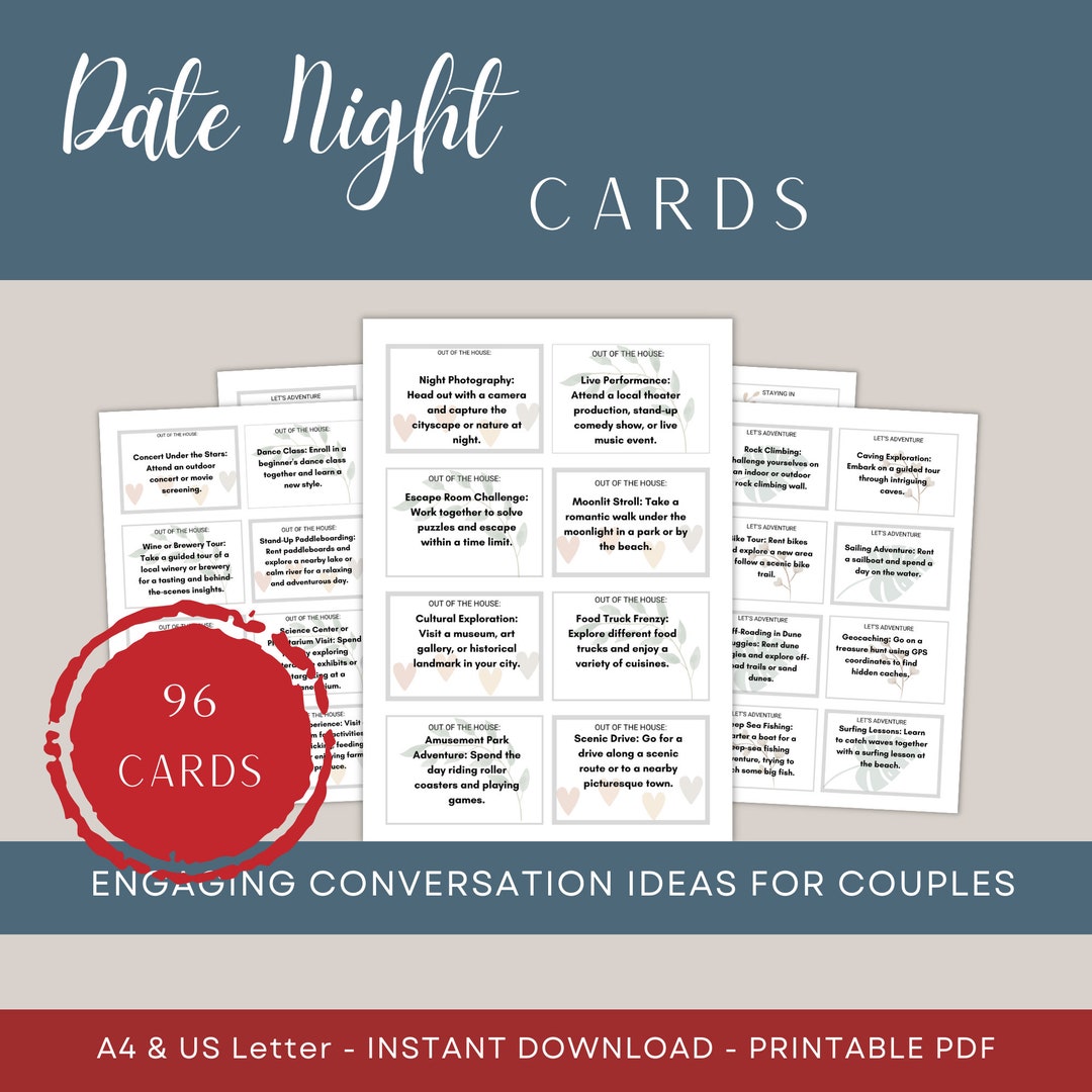 Conversation Starter Cards for Couples Printable Date Night Jar Game ...