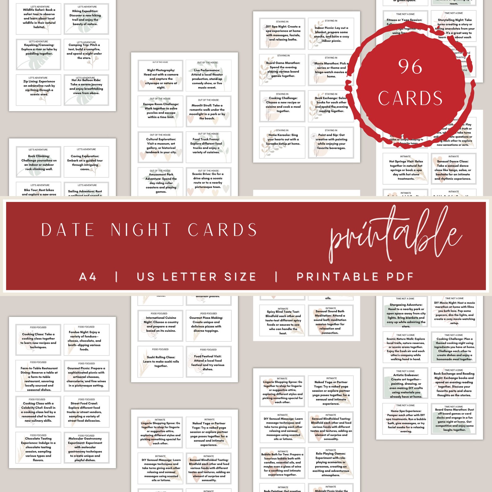 Conversation Starter Cards for Couples Printable Date Night Jar Game ...