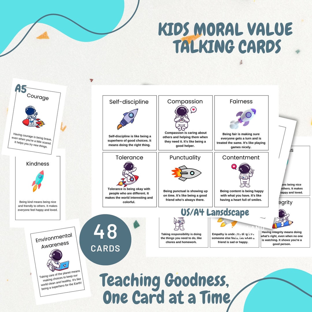 Kids Value Cards: Moral Values - Etsy