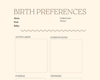 Printable Birth Plan Template Birth Preferences Digital Download Pastel ...