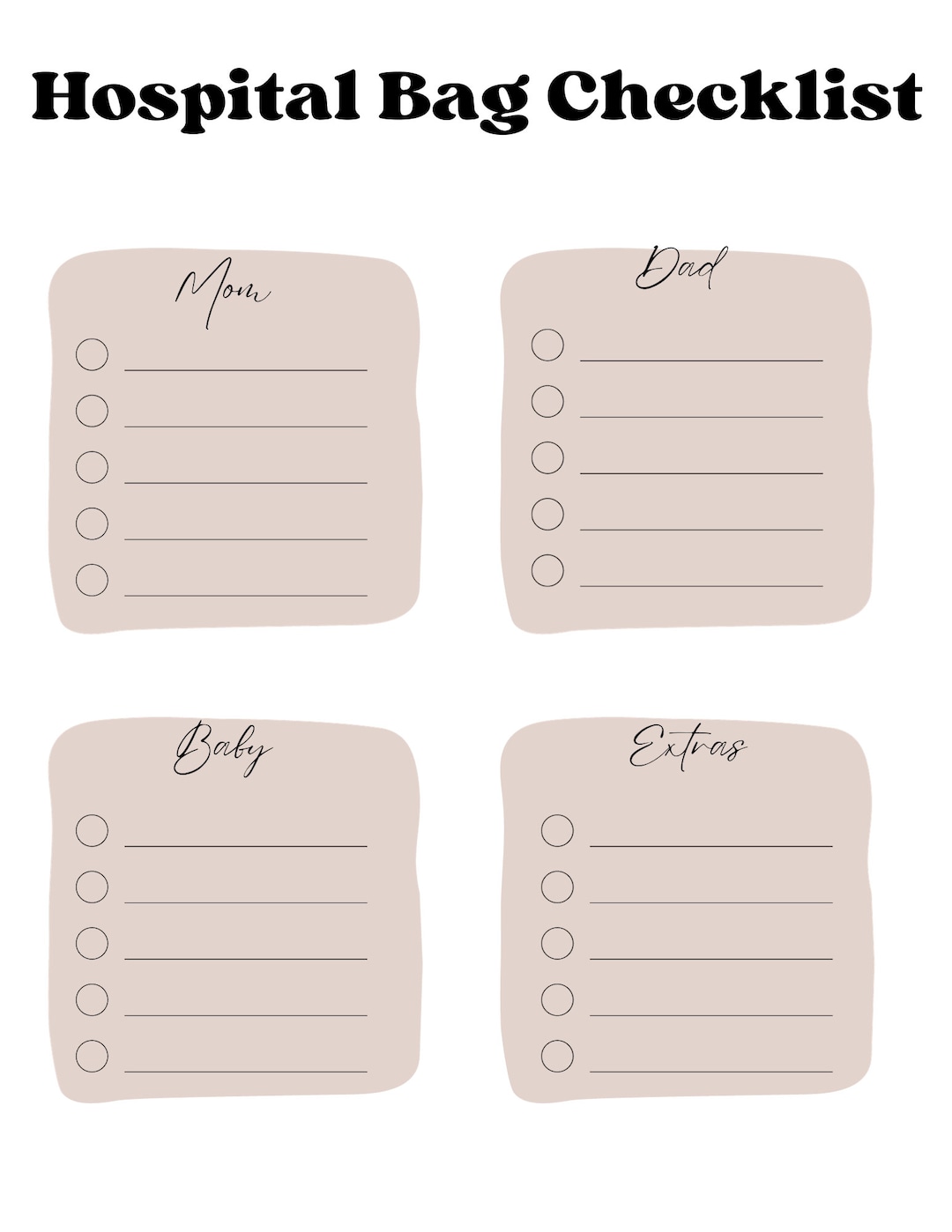 Hospital Bag Checklist | Birth Checklist | Mom, Dad, Baby List for ...