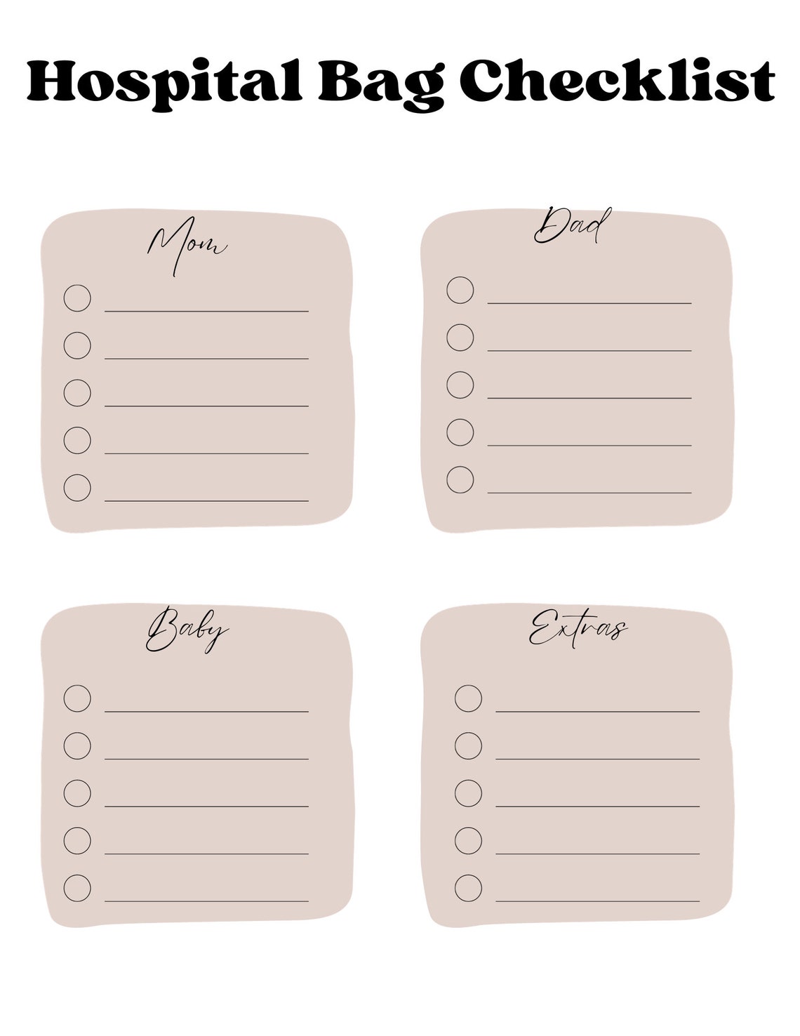Hospital Bag Checklist | Birth Checklist | Mom, Dad, Baby List for ...