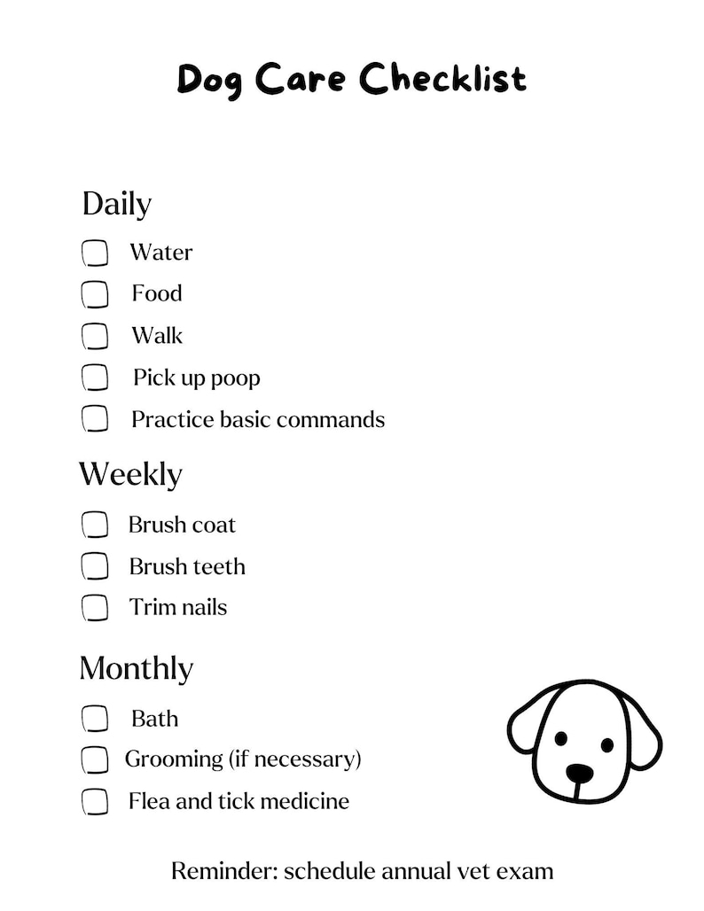 Dog Care Checklist | Pet Care | Pet Owner Checklist | Daily, Weekly ...