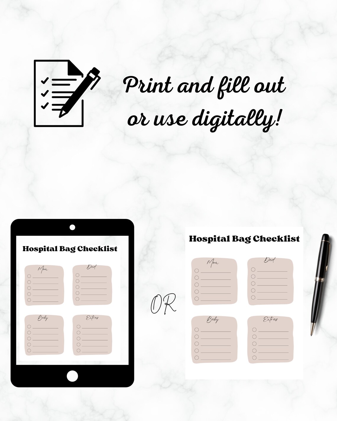 Hospital Bag Checklist Birth Checklist Mom, Dad, Baby List for Hospital ...