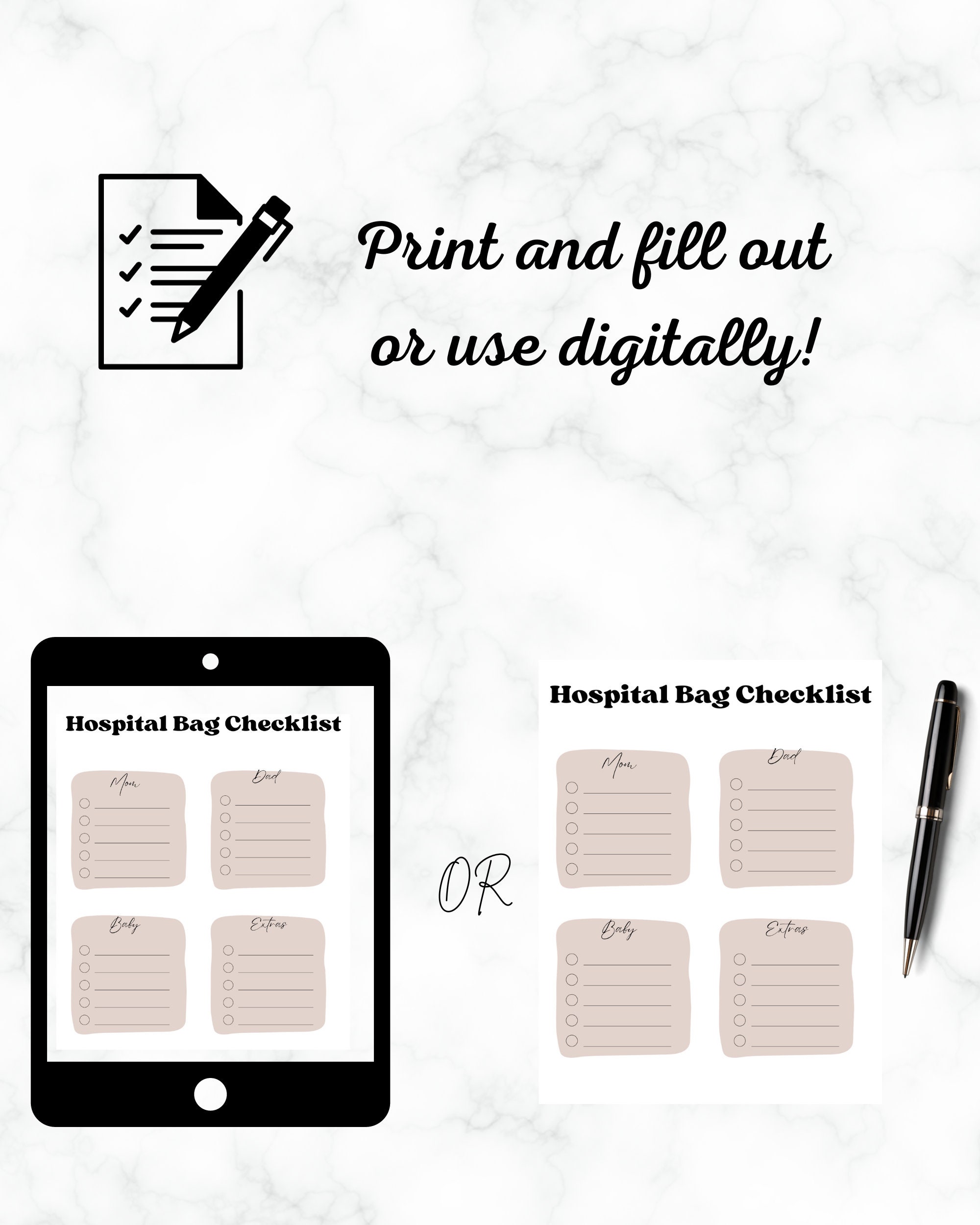 Hospital Bag Checklist | Birth Checklist | Mom, Dad, Baby List for ...