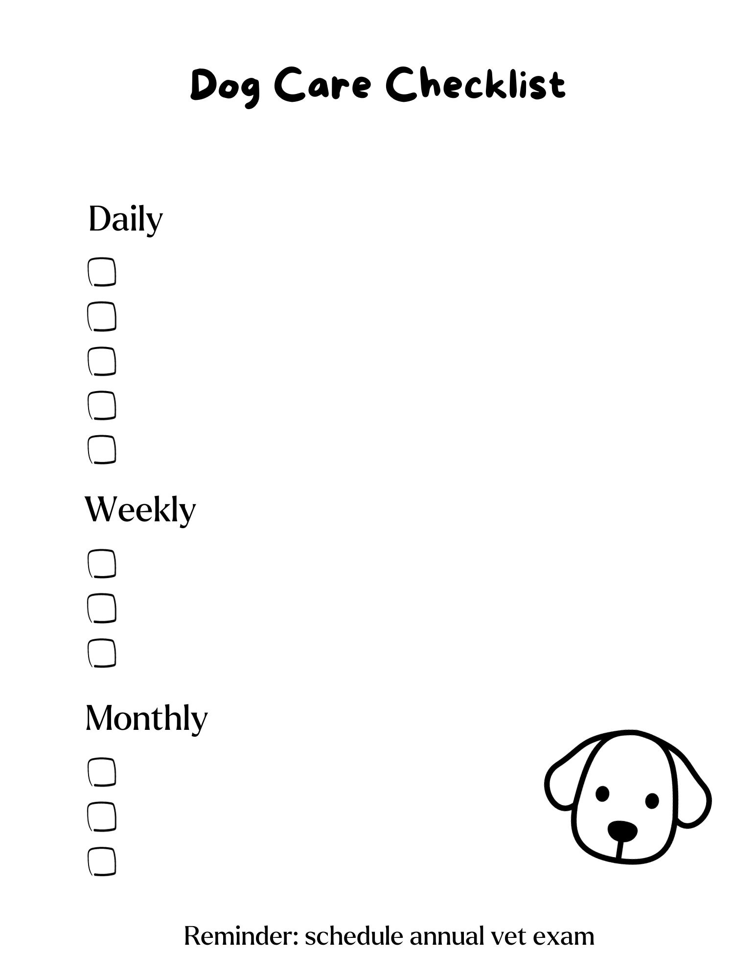 Dog Care Checklist | Pet Care | Pet Owner Checklist | Daily, Weekly ...