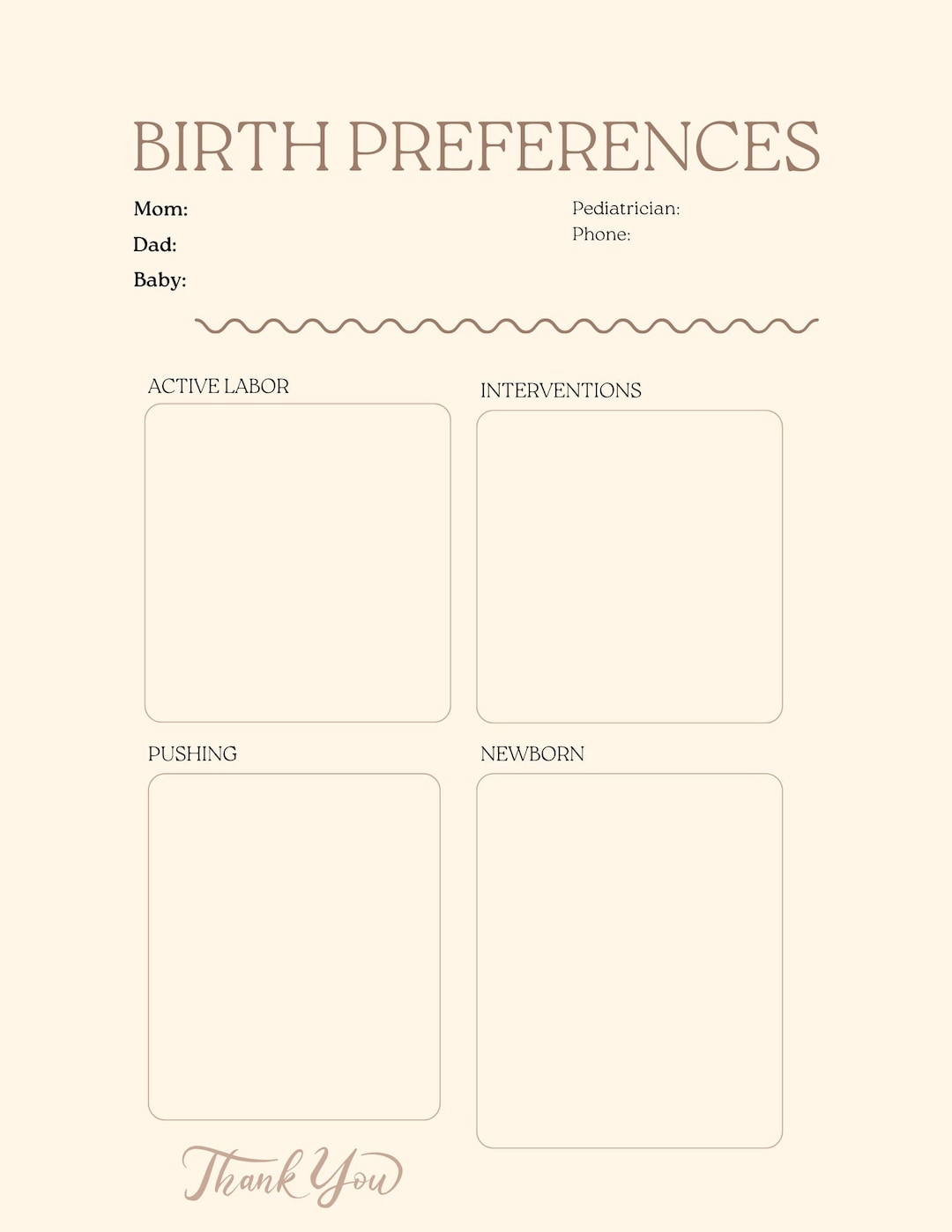 Birth Preferences Template | Birth Plan | Labor and Delivery ...