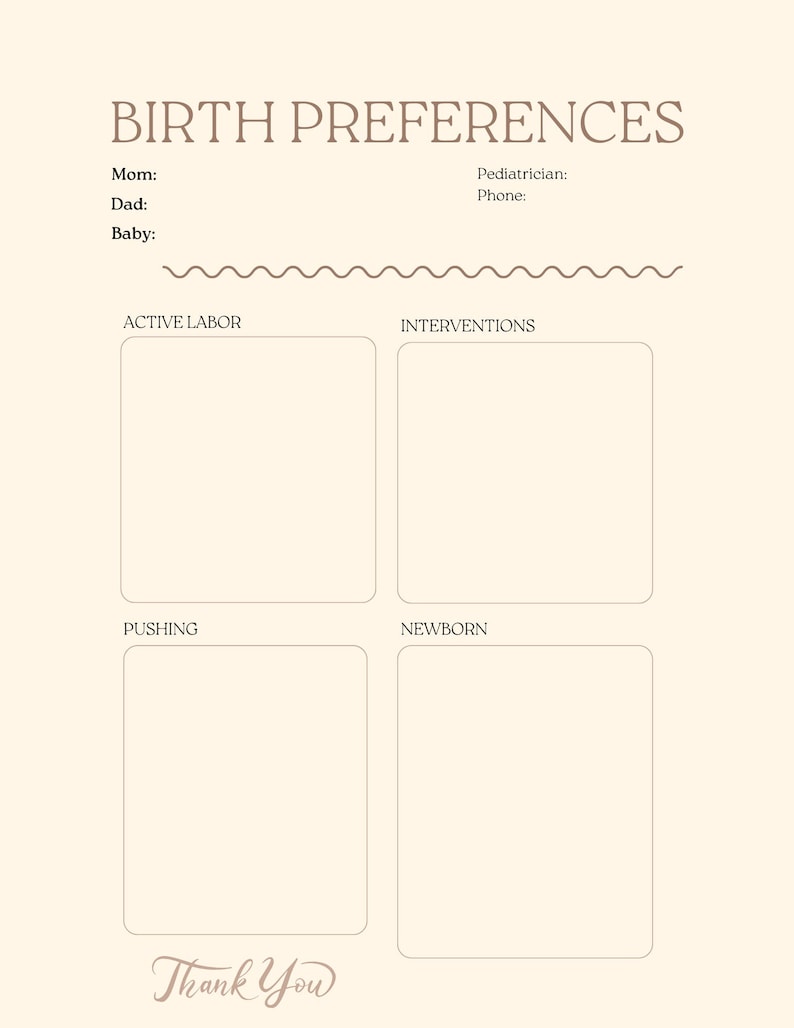 Birth Preferences Template | Birth Plan | Labor and Delivery ...