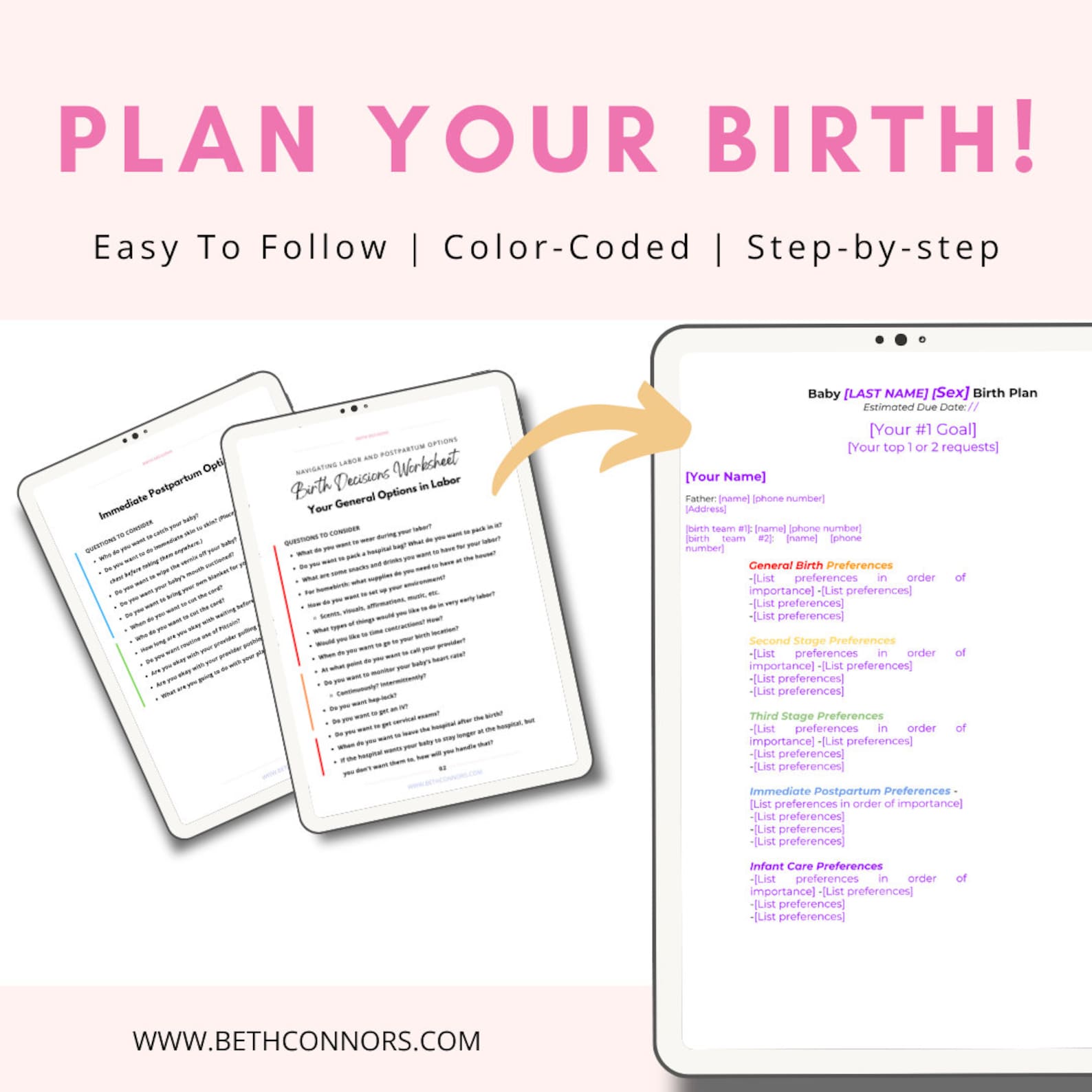 Birth Plan Preferences Bundle Editable Template Pregnant Mom Natural ...