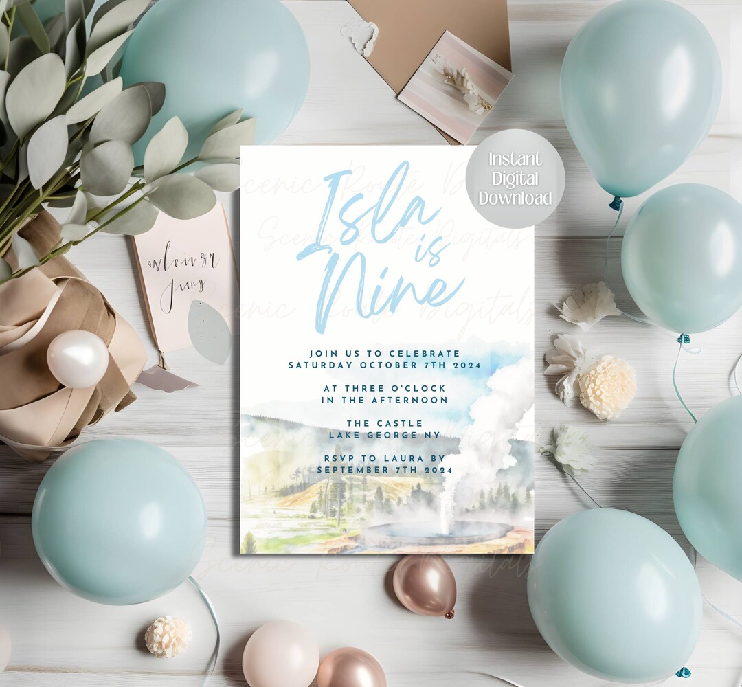 Editable Yellowstone National Park Themed Birthday Invitation ...