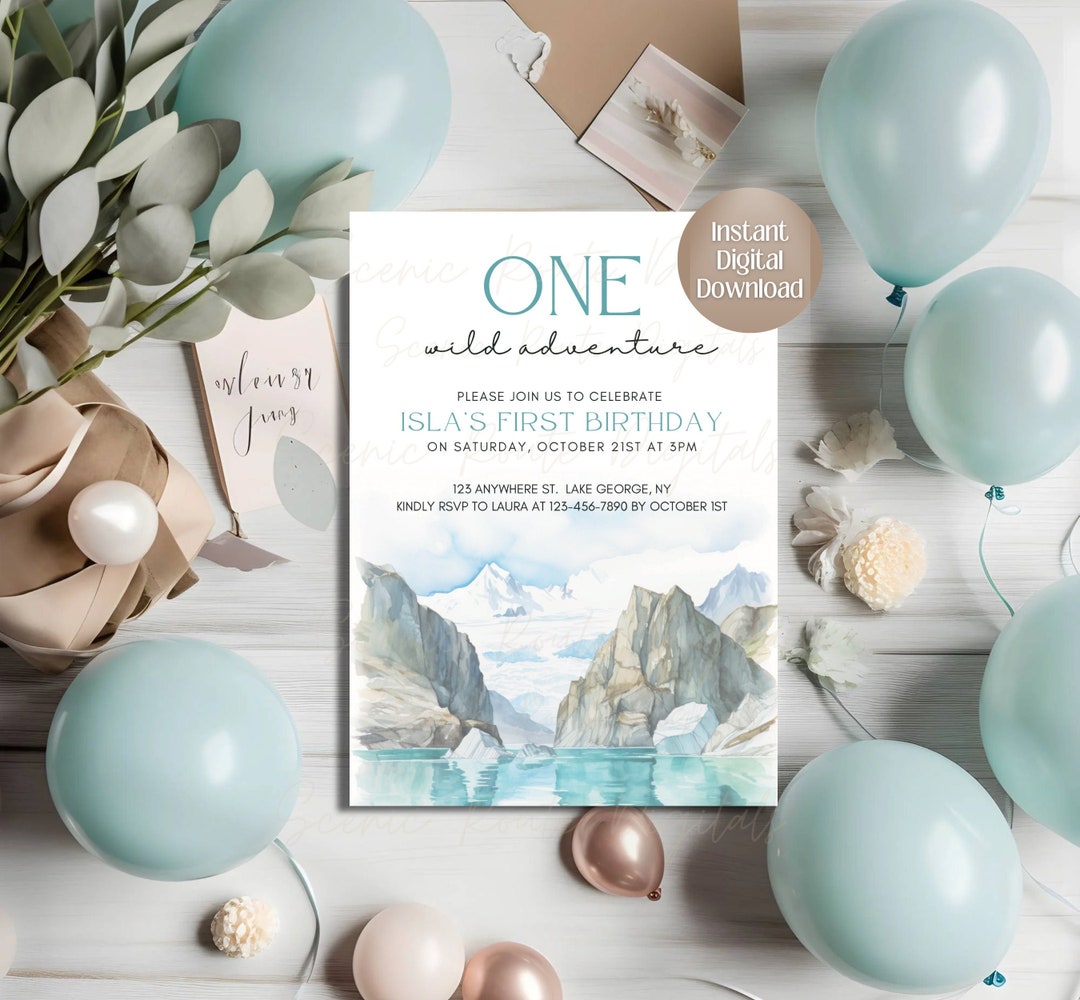Editable Glacier Bay National Park Themed Birthday Invitation Birthday ...