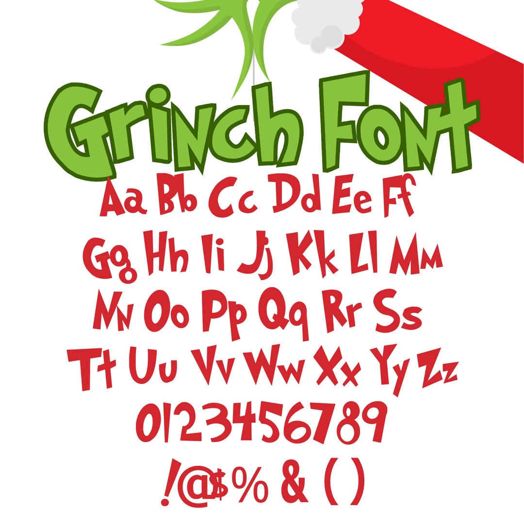 Grinch Font SVG, PNG, Otf Ttf, Christmas Grouch Alphabet Whoville Type ...