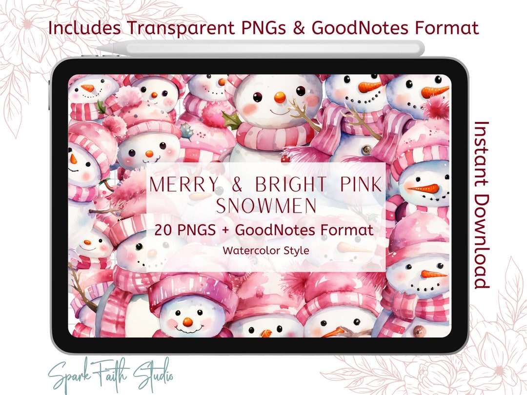 Pink Snowman Digital Sticker Pack, Watercolor Holiday Clipart ...