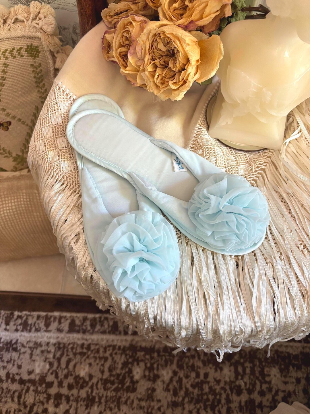 Vintage 1950s Blue Nylon Slippers: Glamour Scuffs Loungewear - Size 7 ...