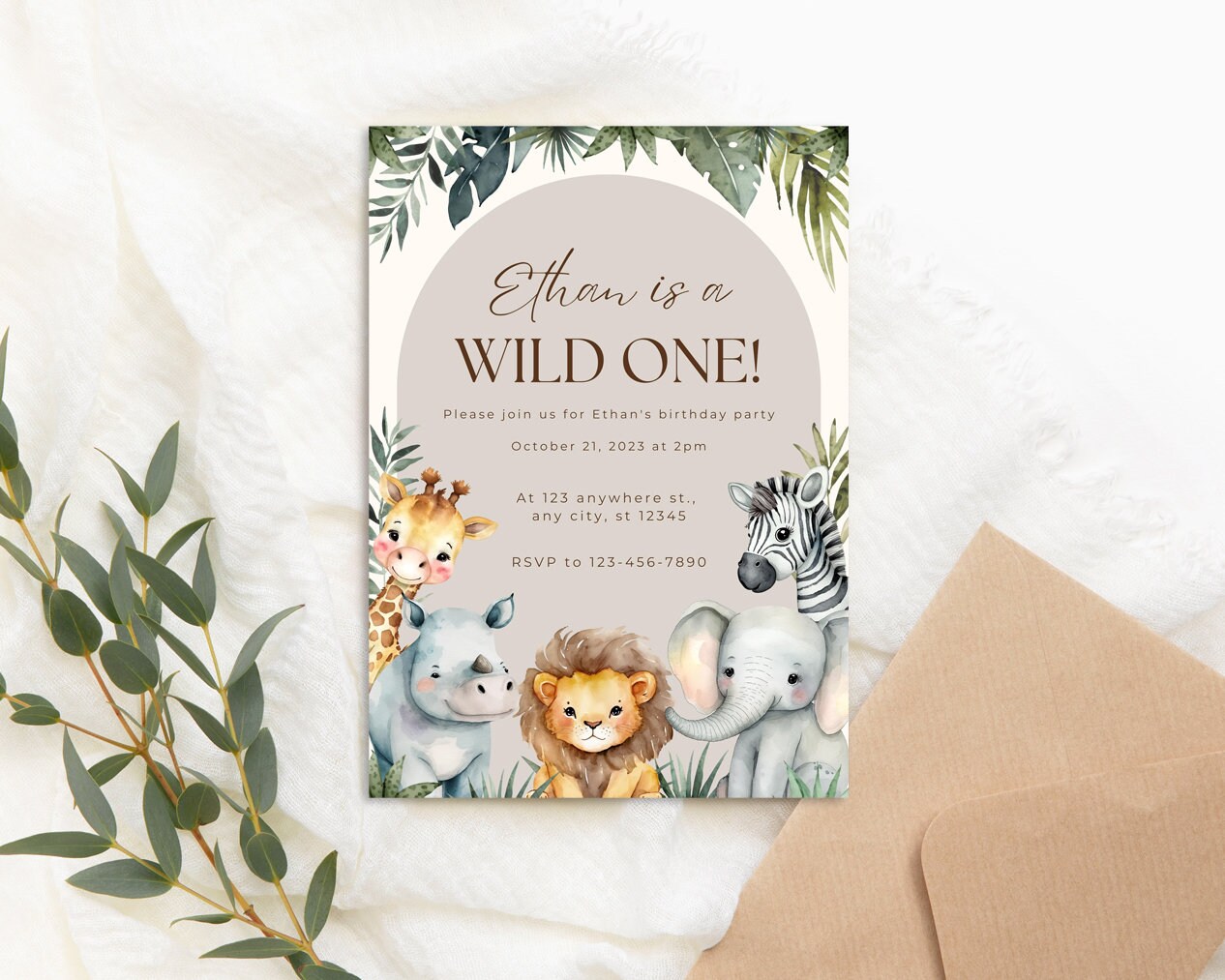 Editable Safari Wild One Invitation Digital Safari Wild One Invitation ...