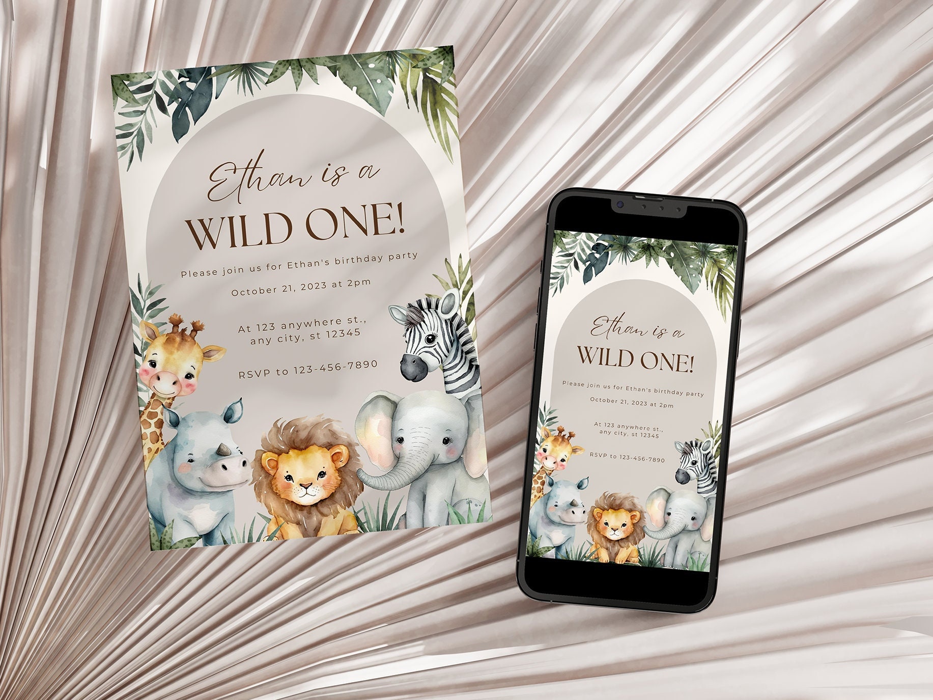 Editable Safari Wild One Invitation Digital Safari Wild One Invitation ...