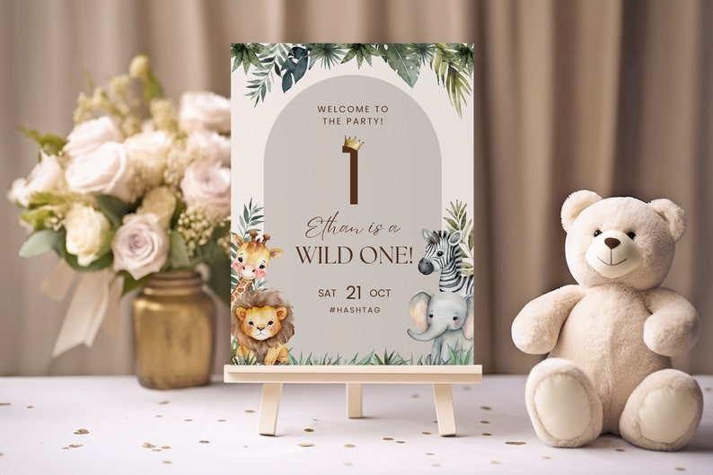 Safari Wild One Welcome Sign Template Digital Download Safari Birthday ...